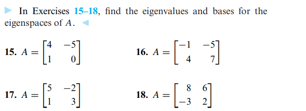 Solved In Exercises 15-18, find the eigenvalues and bases | Chegg.com