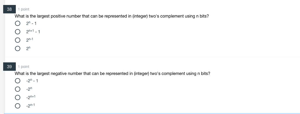 Solved 38 1 point What is the largest positive number that | Chegg.com