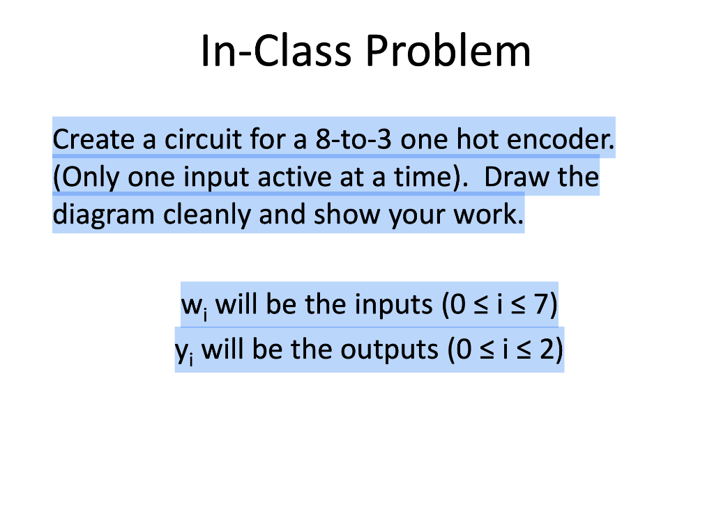 Solved In-Class Problem Create a circuit for a 8-to-3 one | Chegg.com