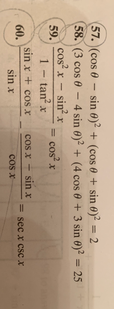Solved sin θ-cos θ , cos θ-sin θ 53. sin θ cos θ sin θ 1-cot | Chegg.com