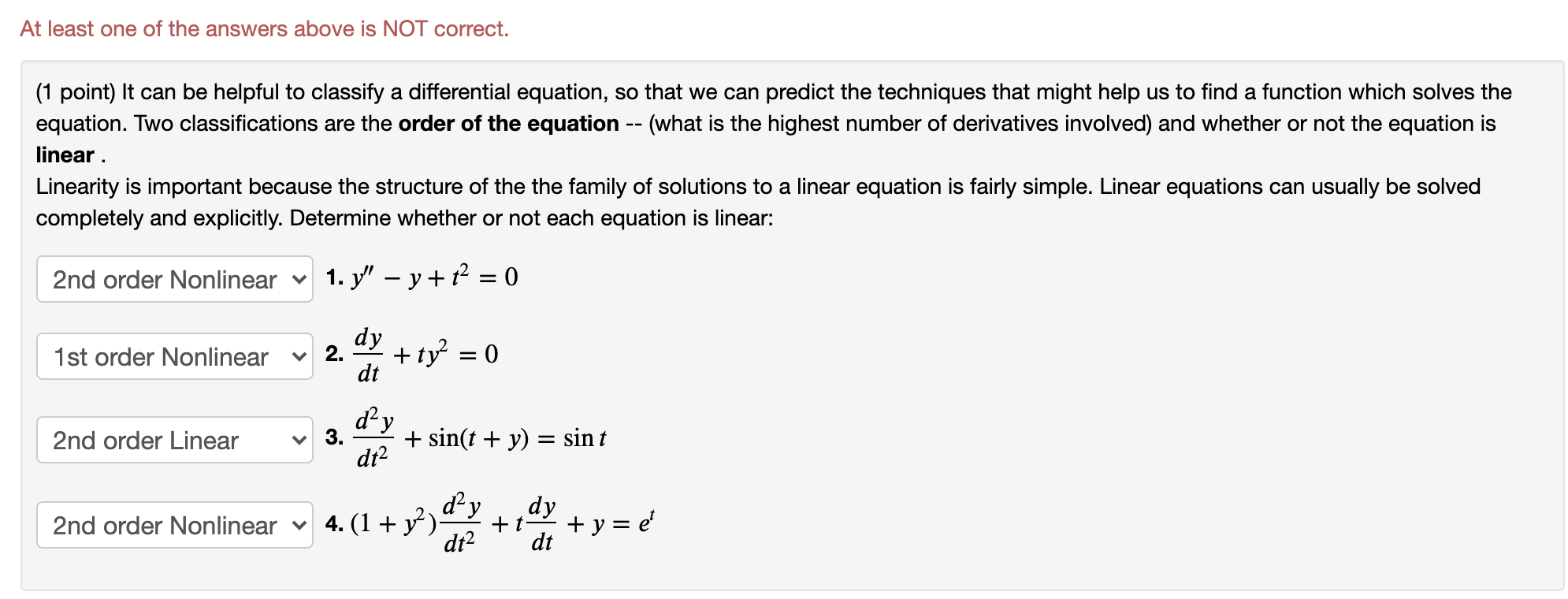Solved At Least One Of The Answers Above Is Not Correct 1