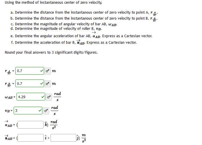 Solved Roller A on the bar has a velocity of vAB and | Chegg.com