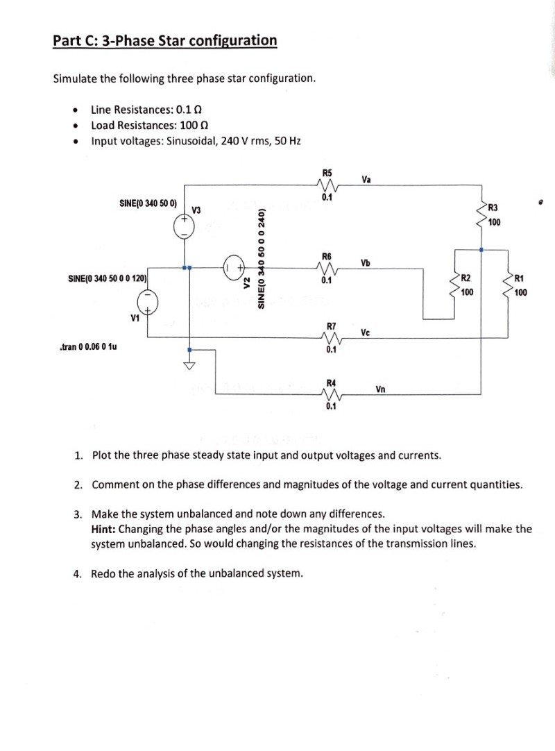 Solved Part C: 3-Phase Star configuration Simulate the | Chegg.com