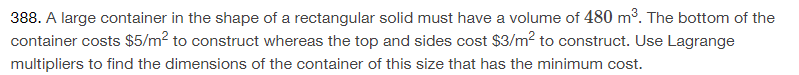 Solved 388. A large container in the shape of a rectangular | Chegg.com