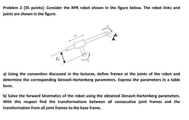Solved Problem 2 [ 35 points]: Consider the RPR robot shown | Chegg.com