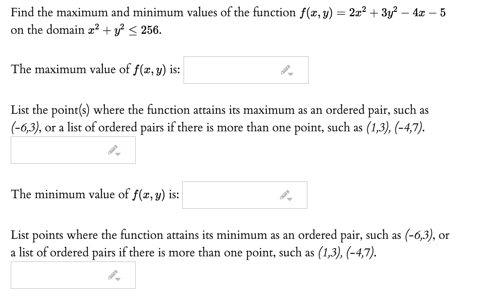 Solved Find the maximum and minimum values of the function | Chegg.com