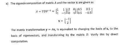 Solved a) The eigendecomposition of matrix A and the vector | Chegg.com