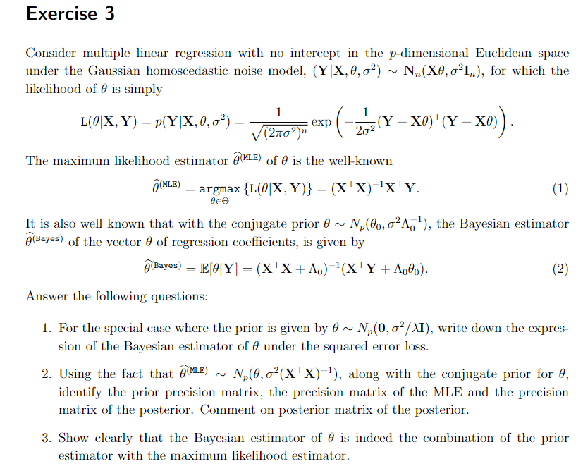 Exercise 3 1 -x) Consider multiple linear regression | Chegg.com