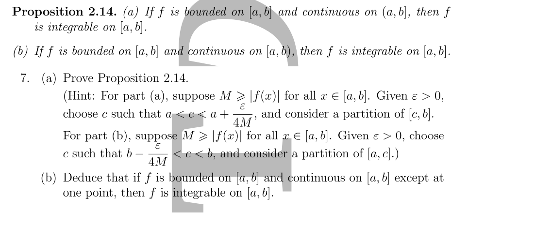Solved Proposition 2.14. (a) If f is bounded on [a,b] and | Chegg.com
