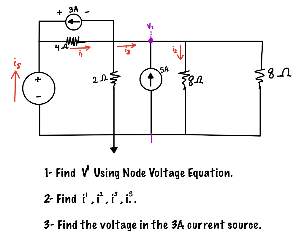 Solved 3A - 3 5A 1- Find V Using Node Voltage Equation. | Chegg.com