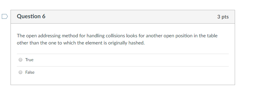 Solved D Question 6 3 pts The open addressing method for | Chegg.com