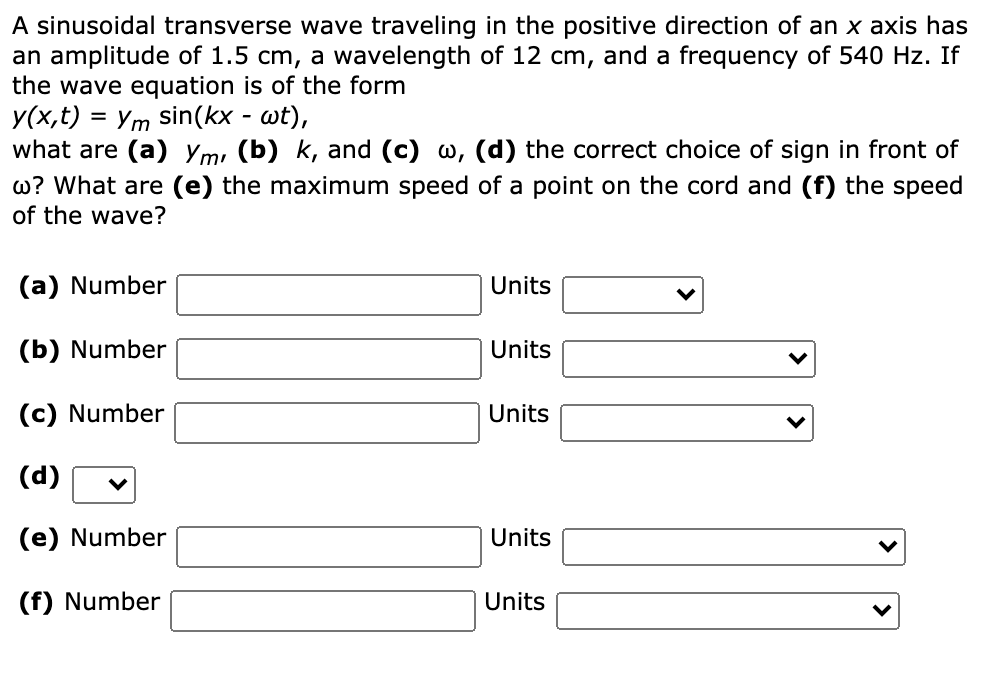 Solved A sinusoidal transverse wave traveling in the | Chegg.com