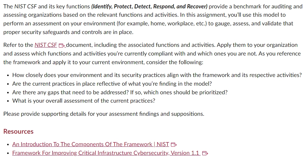 Solved The NIST CSF and its key functions (Identify, | Chegg.com