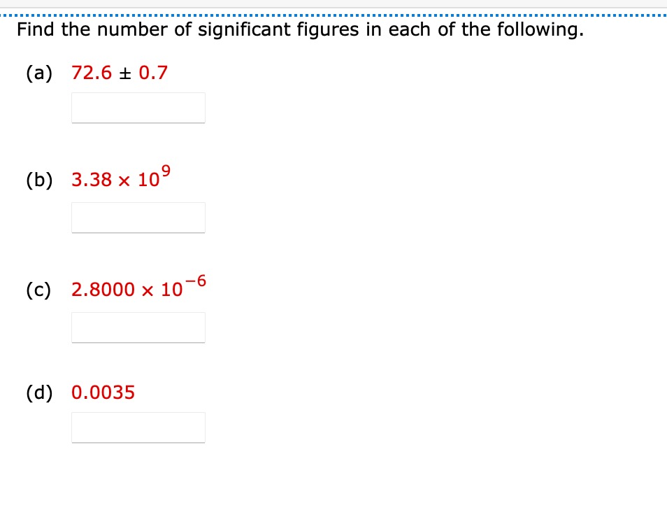 Solved Find the number of significant figures in each of the | Chegg.com