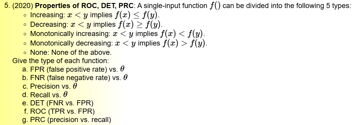 Solved by an EXPERT Properties of ﻿ROC, DET, PRC: A single-input function | Chegg.com