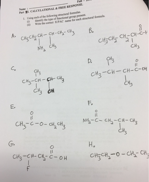 Solved Using each of the following structural formulas. | Chegg.com