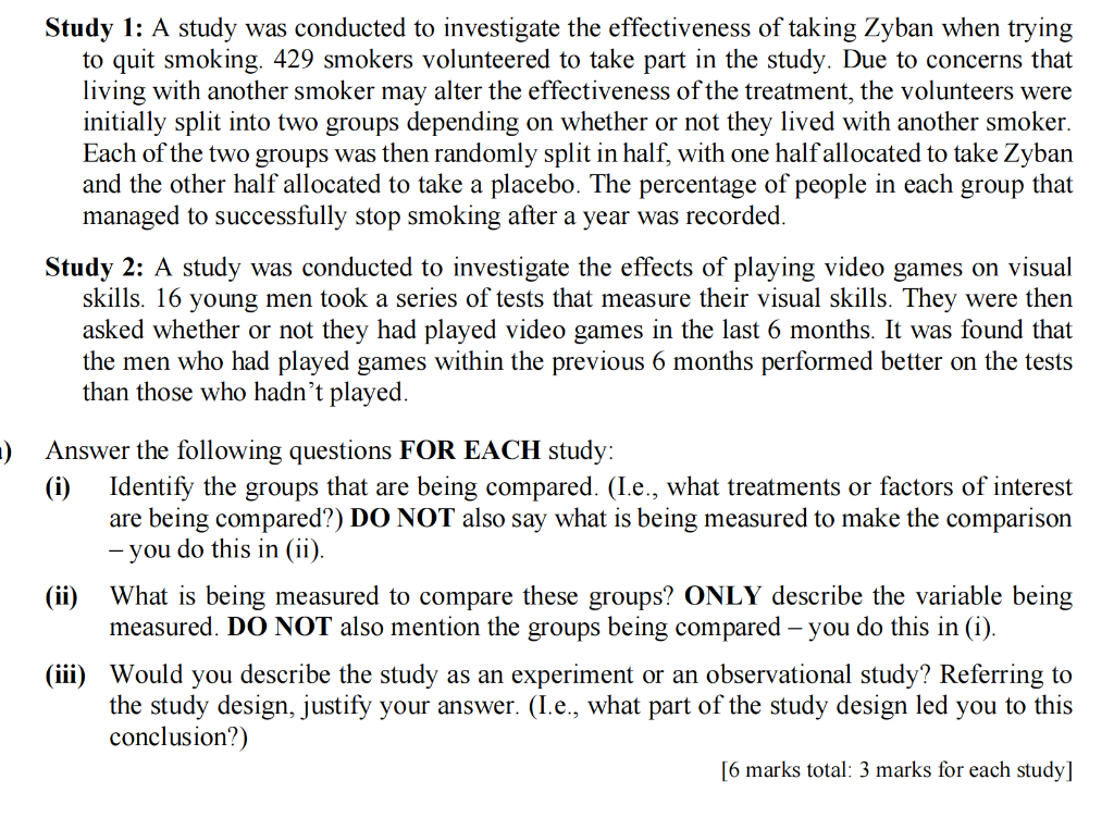 Solved Study 1: A study was conducted to investigate the | Chegg.com