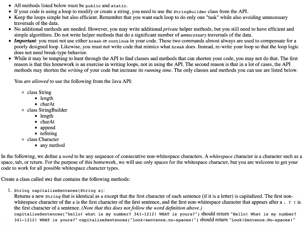Solved - All methods listed below must be public and static. | Chegg.com