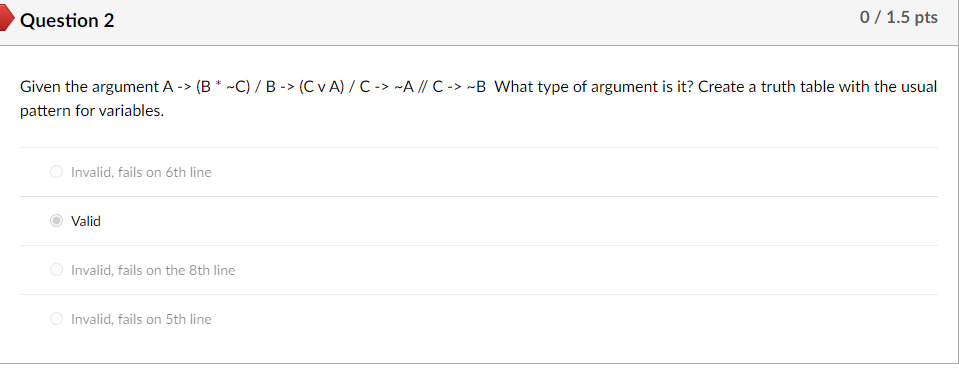 Question 2 0 / 1.5 pts -> Given the argument A ->(B* | Chegg.com