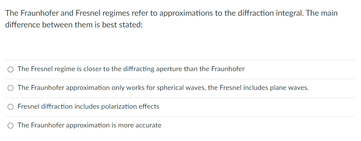 Solved The Fraunhofer and Fresnel regimes refer to | Chegg.com