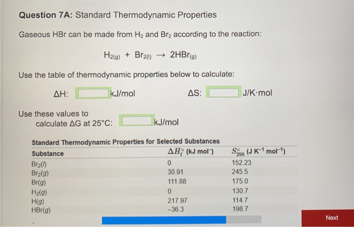 Solved Question 7A: Standard Thermodynamic Properties | Chegg.com