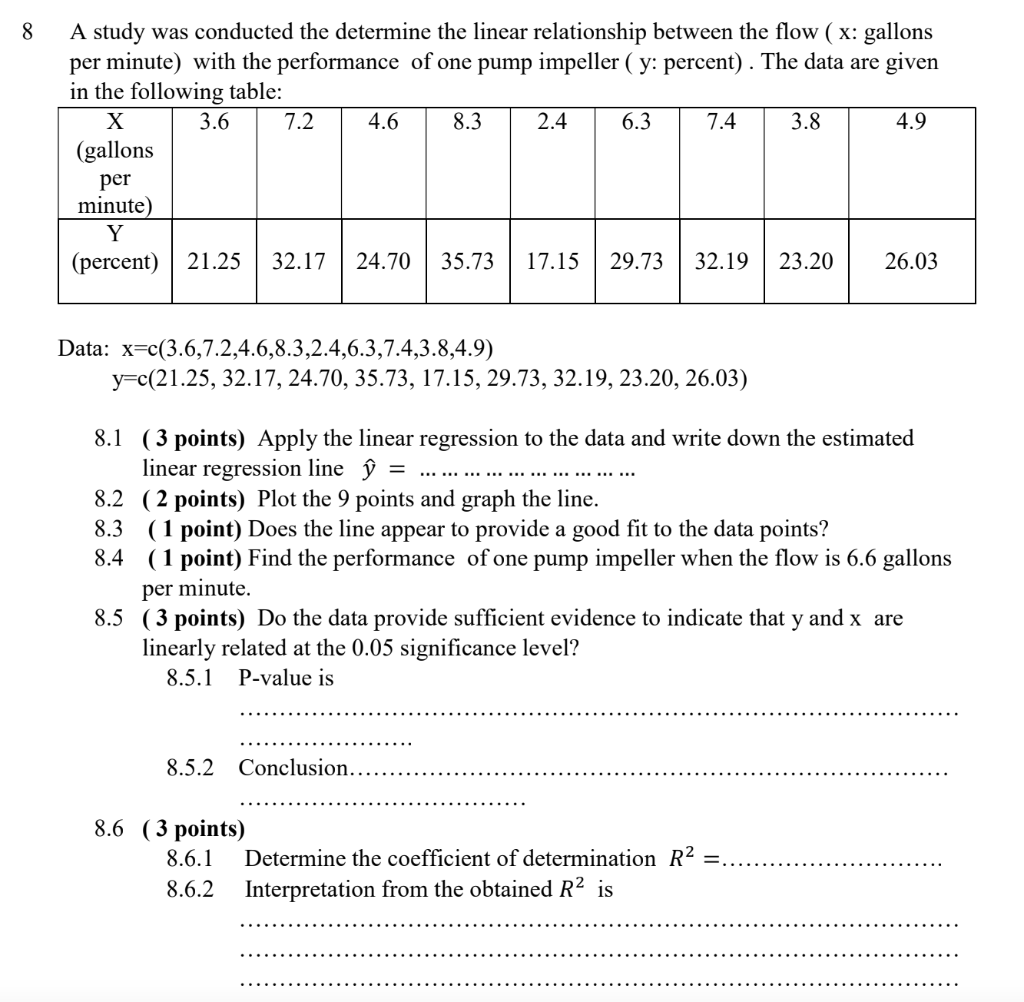 Solved 8 7.4 A study was conducted the determine the linear | Chegg.com