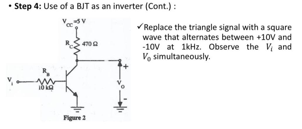 Solved Step 4: Use of a BJT as an inverter (Cont.) : Vcc=5 V | Chegg.com