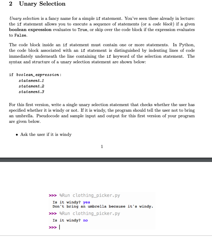 Solved 2 Unary Selection Unary selection is a fancy name for | Chegg.com