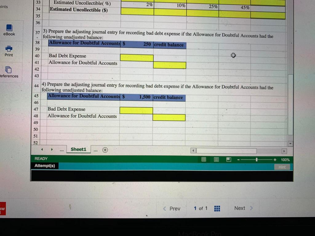 Solved Aging of Accounts Receivable Method using Excel's SUM | Chegg.com