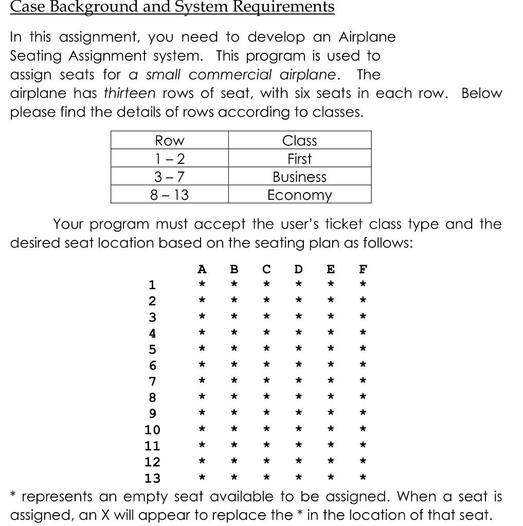 Solved You need to develop an Airplane Seating Assignment | Chegg.com