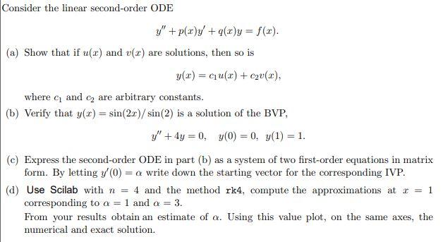 Solved Consider the linear second-order ODE | Chegg.com