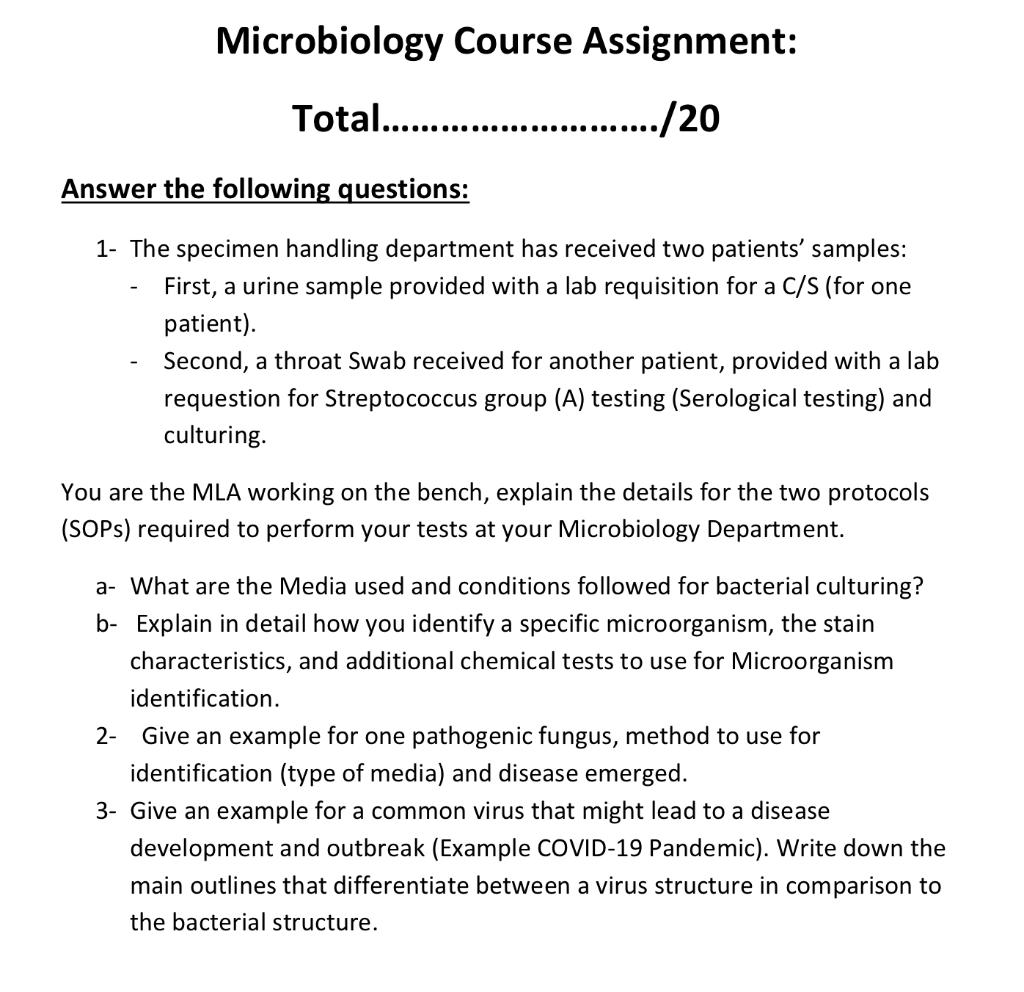 Microbiology Course Assignment: Total.......... | Chegg.com