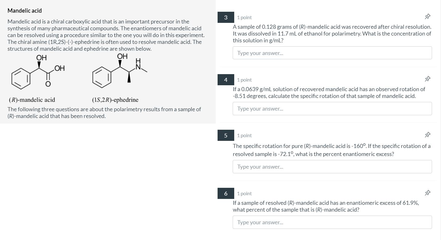 Solved Mandelic acid 3 Mandelic acid is a chiral carboxylic | Chegg.com