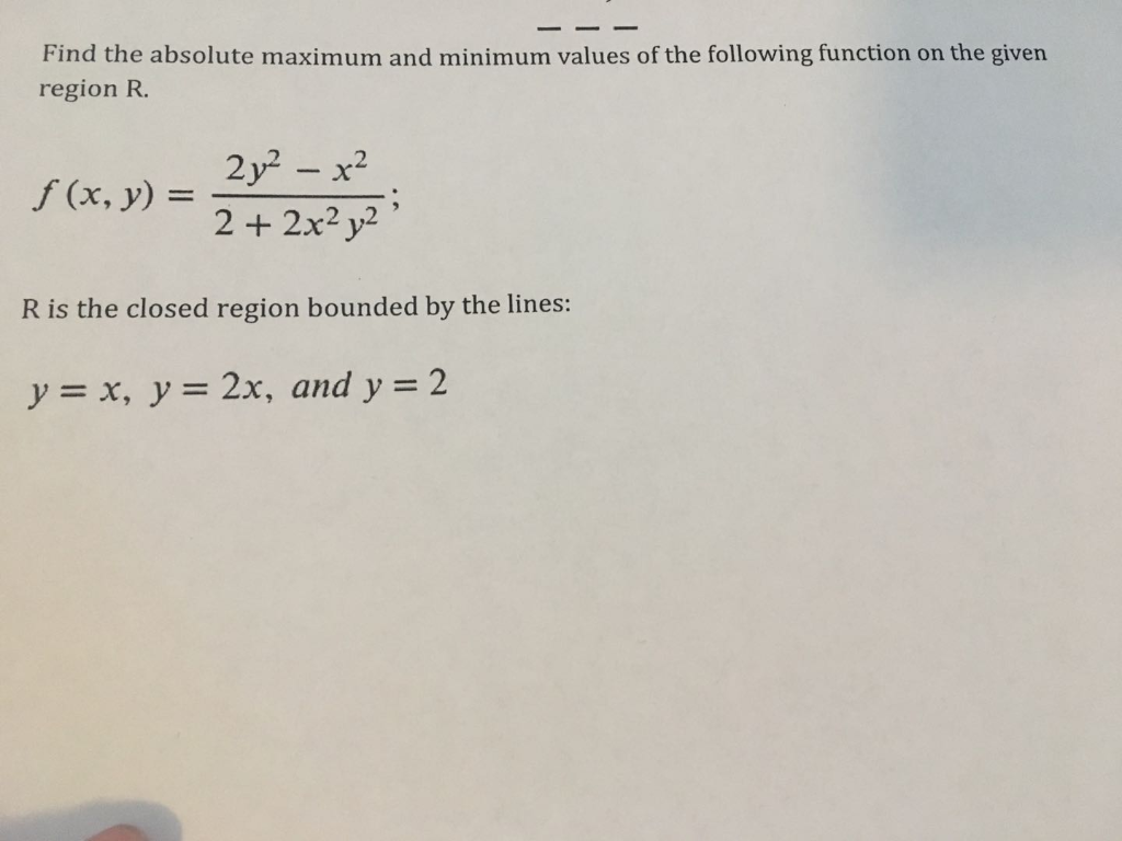 Solved Find the absolute maximum and minimum values of the | Chegg.com