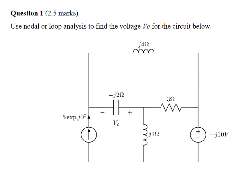 Solved Use nodal or loop analysis to find the voltage Vc for | Chegg.com