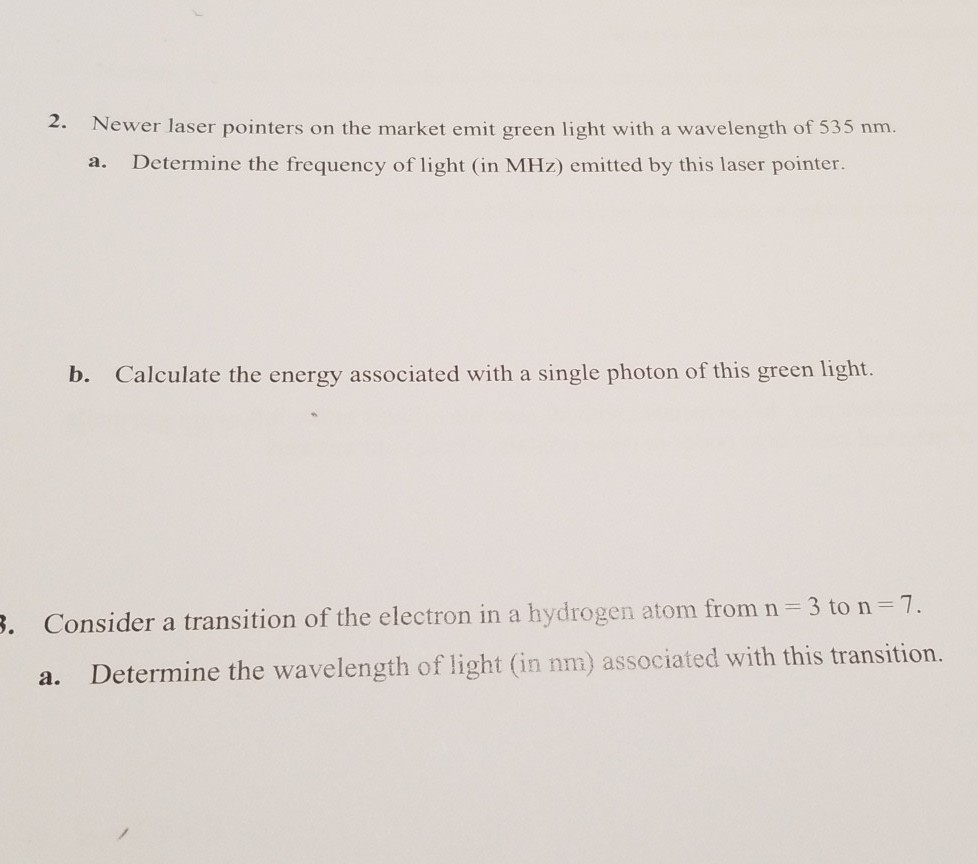 Solved New laser pointers on the market emit green light | Chegg.com