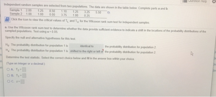 Solved Independent random samples are selected from two | Chegg.com
