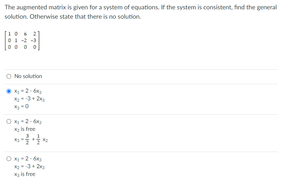 Solved The augmented matrix is given for a system of | Chegg.com