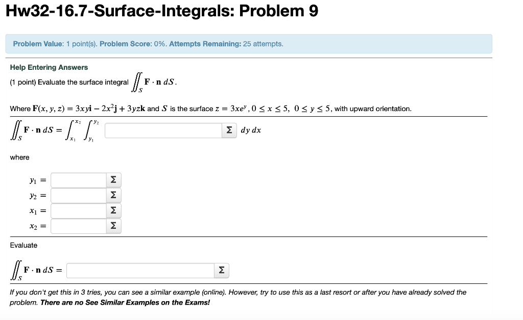 Solved Hw32-16.7-Surface-Integrals: Problem 9 Problem Value: | Chegg.com