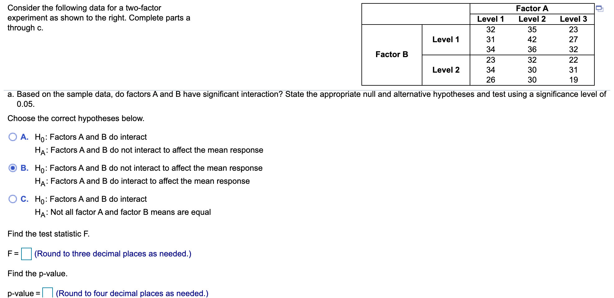 Solved Consider the following data for a two-factor | Chegg.com