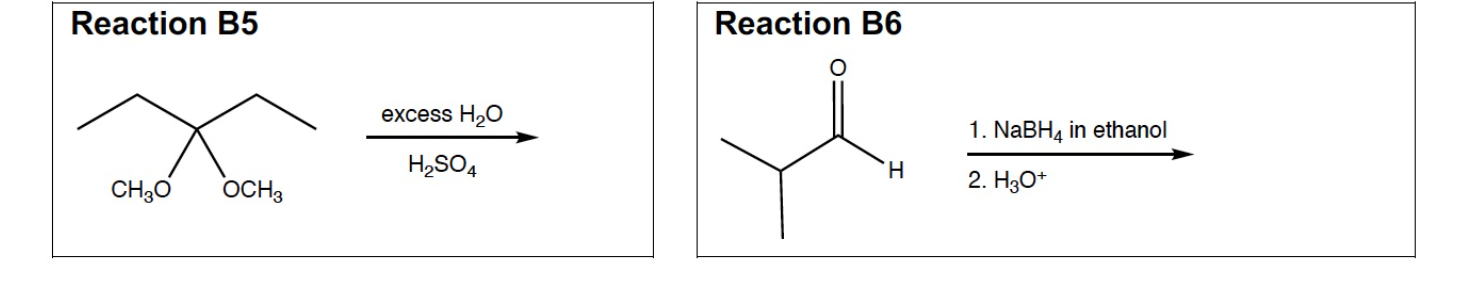 Solved Reaction B5 Reaction B6 excess H20 1. NaBH4 in | Chegg.com