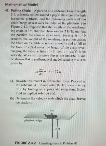 Solved Mathematical Model 45. Falling Chain A portion of a | Chegg.com