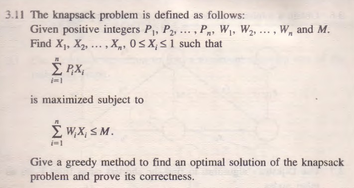 Solved 3.11 The knapsack problem is defined as follows: | Chegg.com
