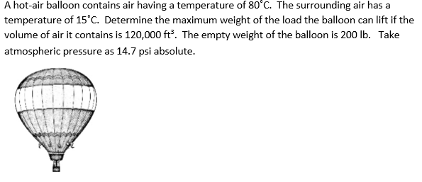 Solved A hot-air balloon contains air having a temperature | Chegg.com
