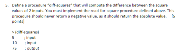 Solved 5. Define a procedure "diff-squares" that will | Chegg.com