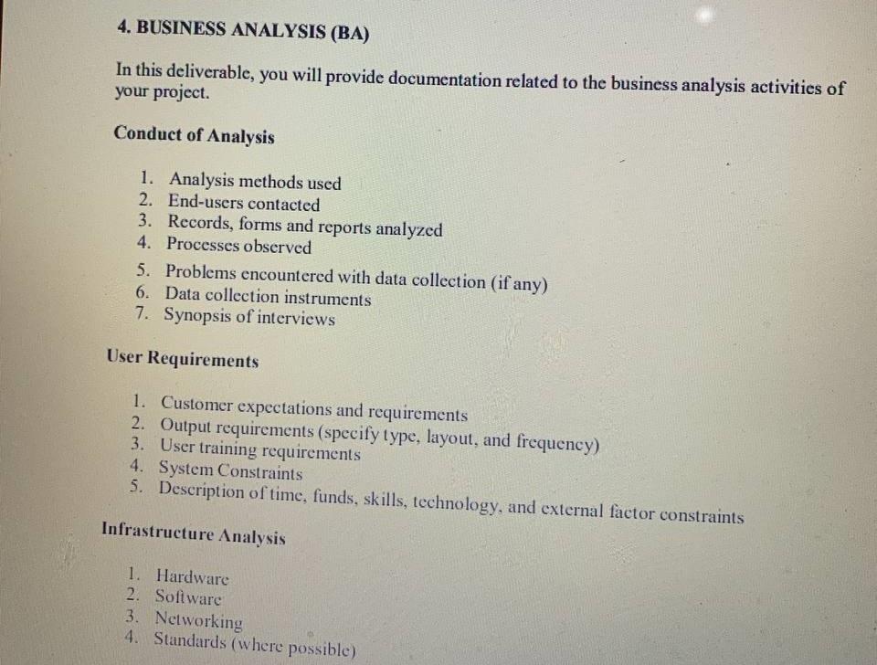 4. BUSINESS ANALYSIS (BA) In this deliverable, you | Chegg.com