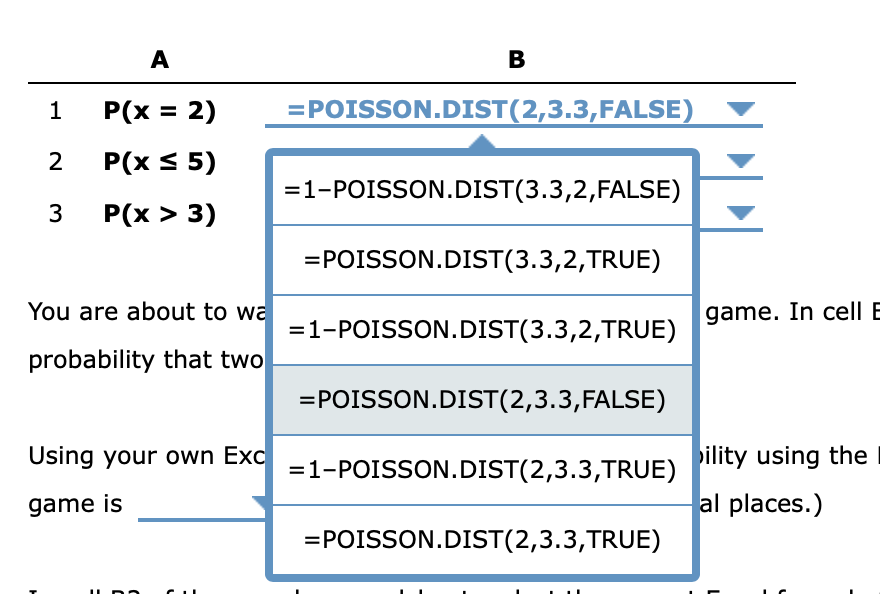 Solved 10. Using Excel - Poisson probabilities Suppose the | Chegg.com