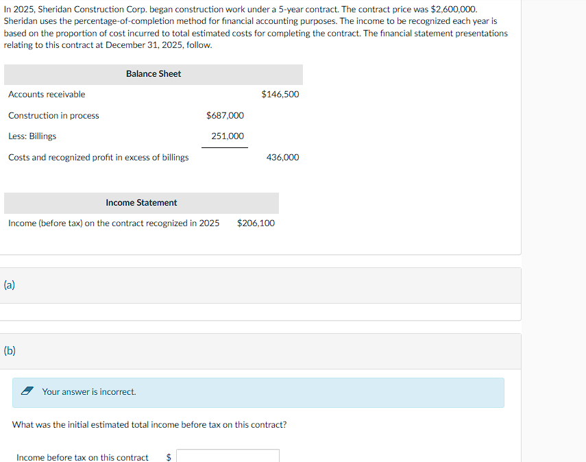 Solved by an EXPERT In 2025, ﻿Sheridan Construction Corp. began | Chegg.com