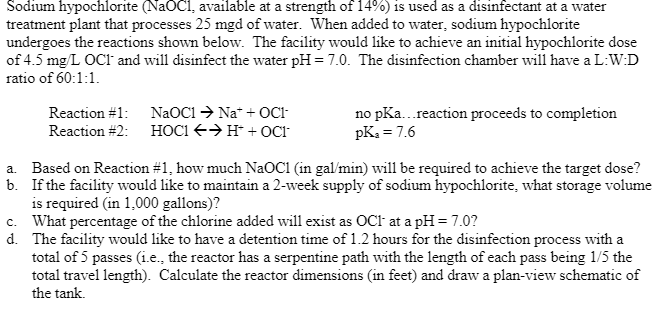 Solved Sodium hypochlorite (Naoci, available at a strength | Chegg.com