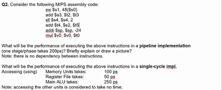 Solved Q2. Consider the following MIPS assembly code: sw | Chegg.com